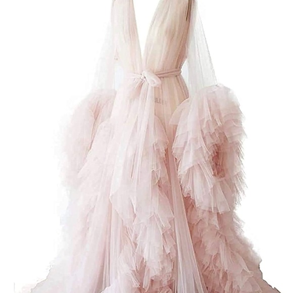 Dresses | Ladies Dressing Gown Perspective Sheer Long Robe Puffy Tulle ...
